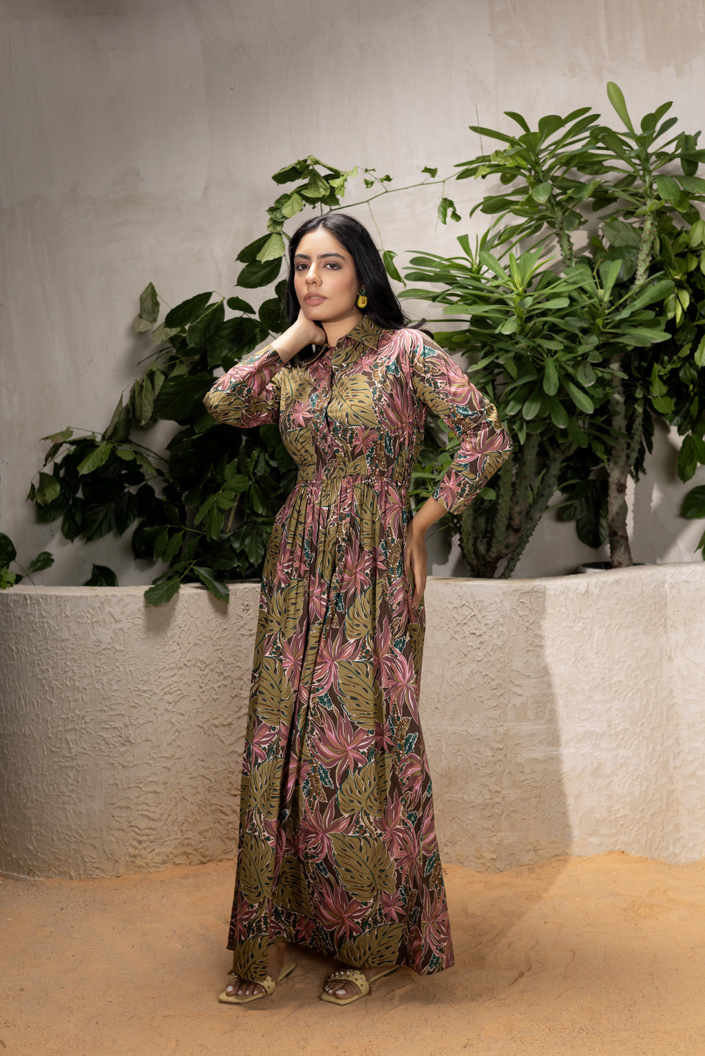 Green Flora Midi Shirt Dress