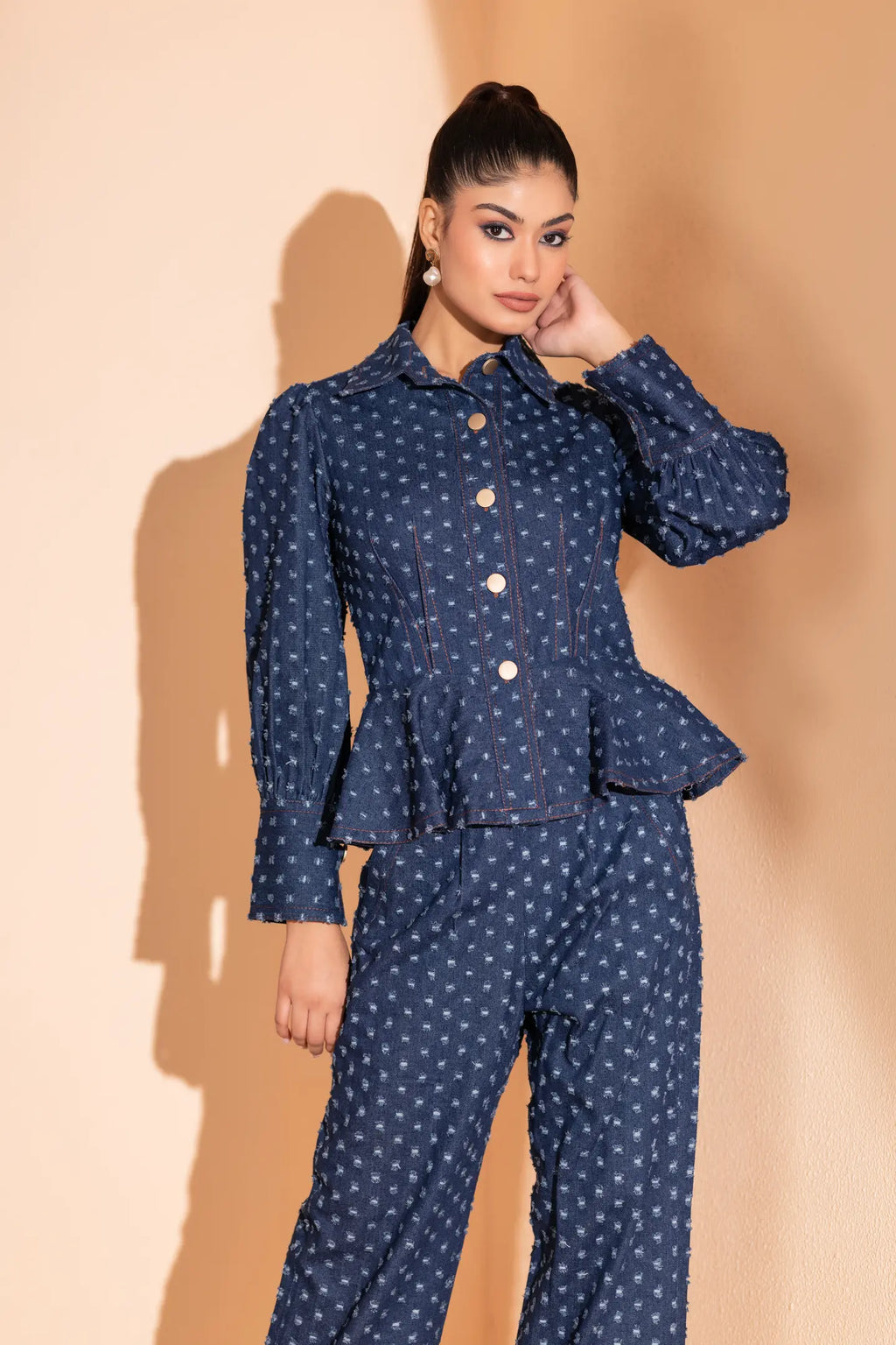 Rugged Denim peplum Coord Set